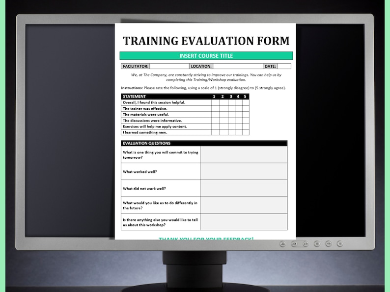 Training Evaluation Form Template | HR Training Feedback | Editable MS Word - Etsy