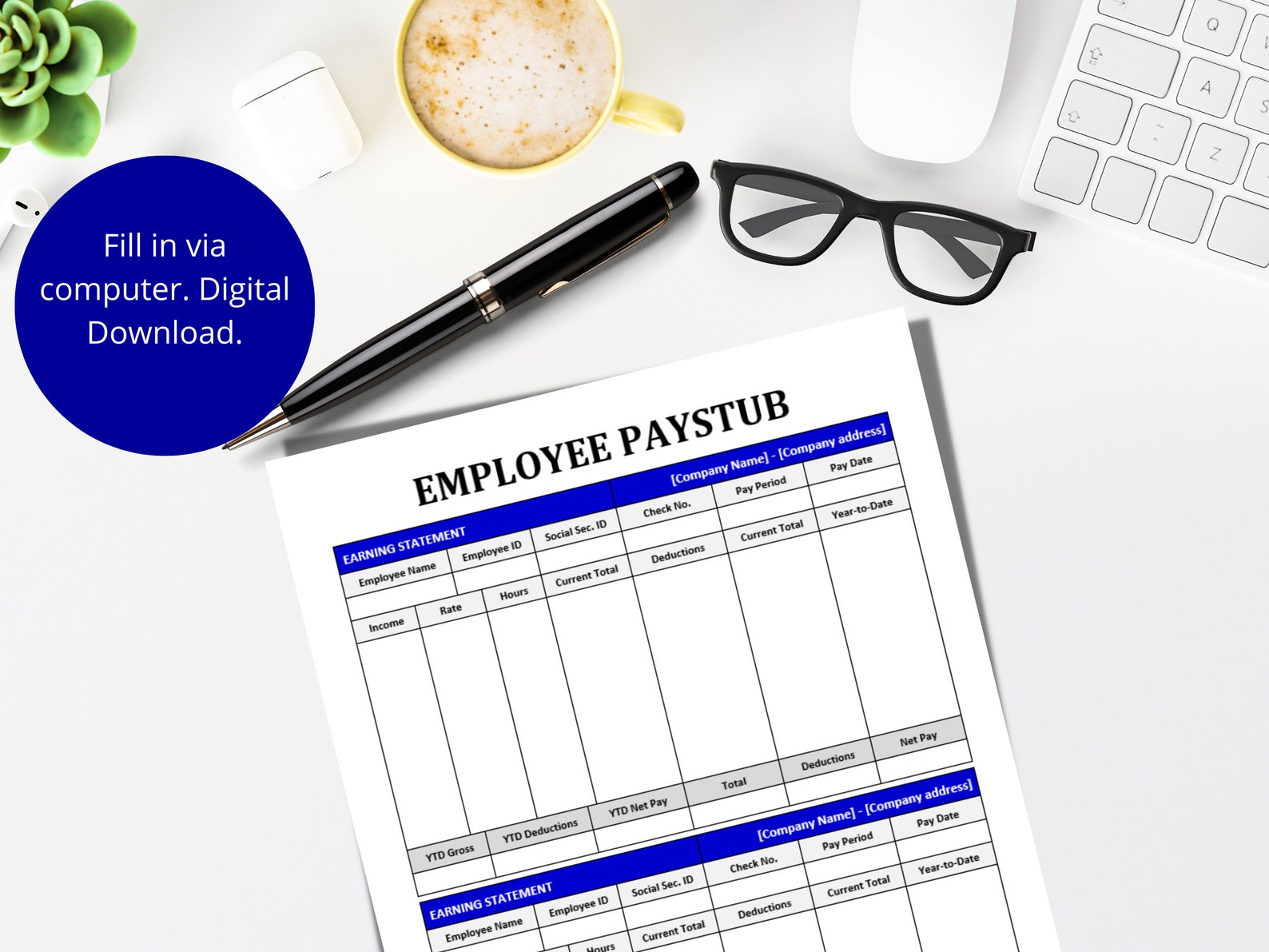 Editable Paycheck Stub Template: Employee Payroll (word Document) - Etsy