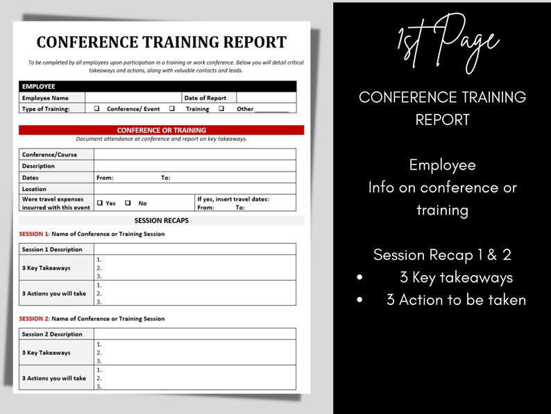 Conference / Training Employee Report HR Template Human Resources Form ...