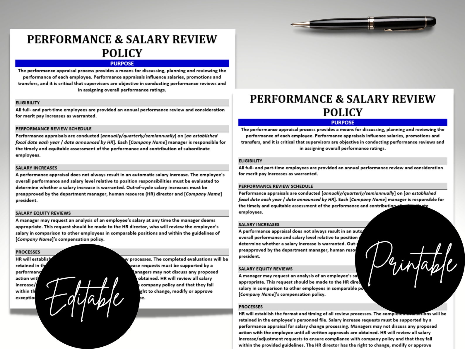HR Salary & Performance Review Policy Editable MS Word Policy Template ...