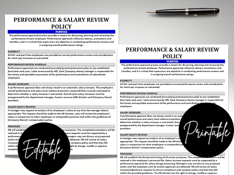HR Salary & Performance Review Policy Editable MS Word Policy Template ...
