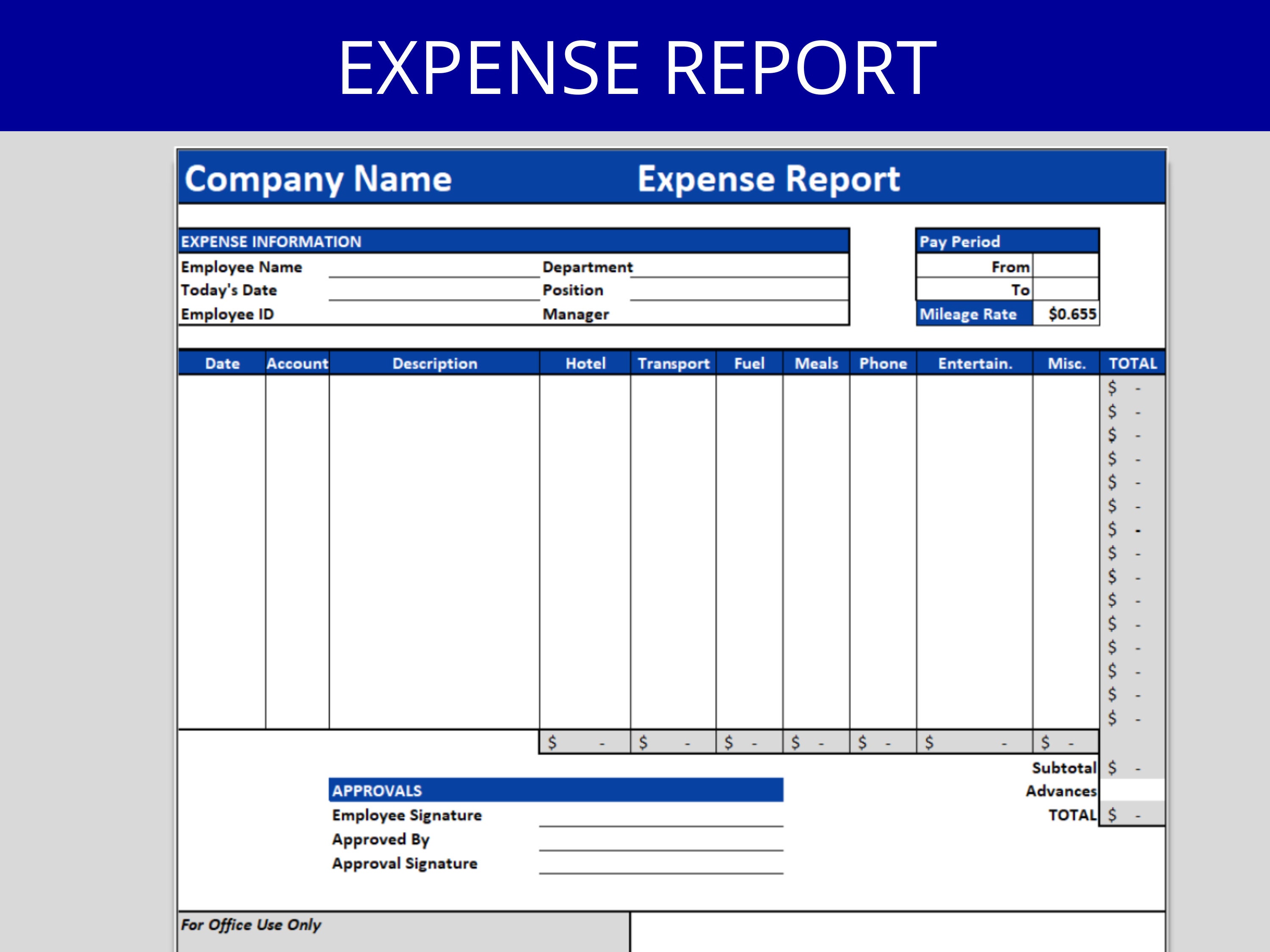 Expense Report Template: Editable Excel Form (digital Download) - Etsy
