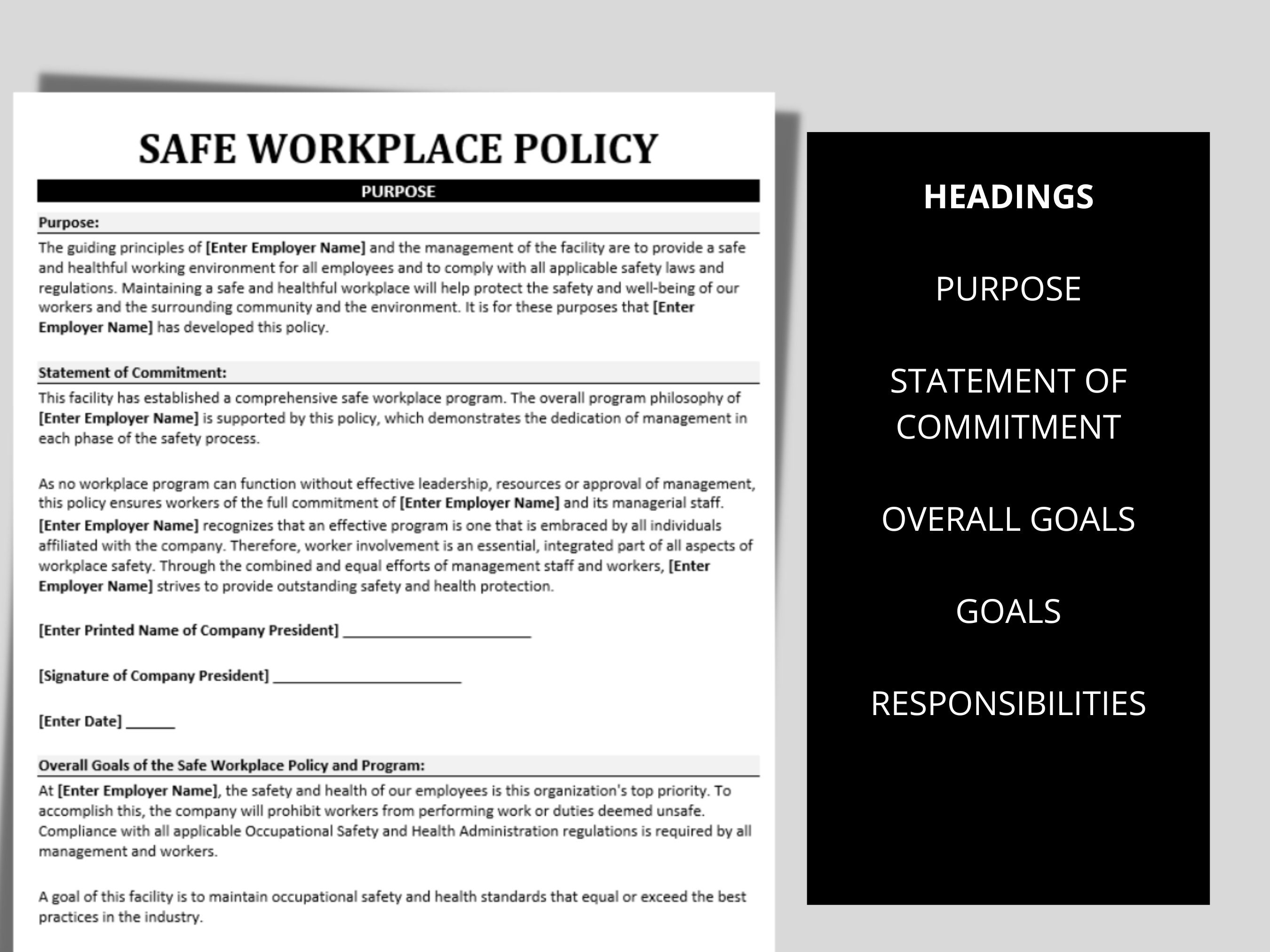 Safety Policy Safe Workplace Policy Compliance With OSHA HR Templates ...
