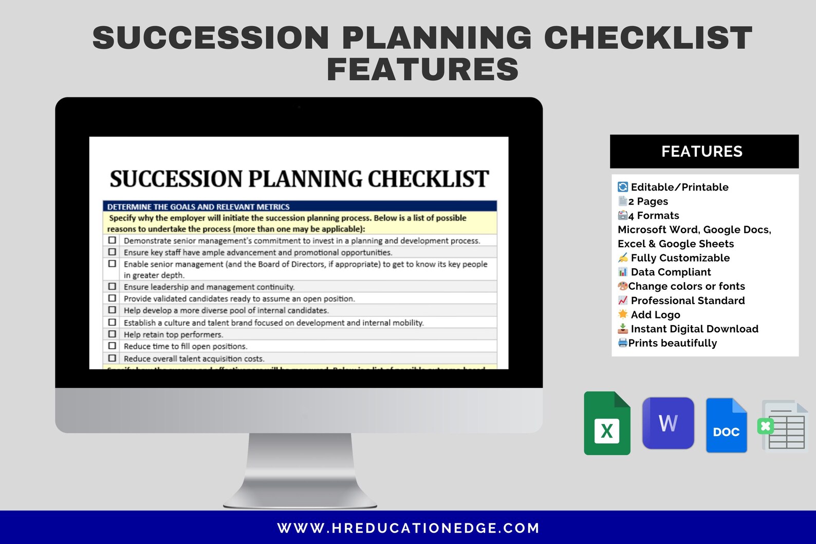 Succession Planning Checklist Template: HR Leadership Training (digital ...