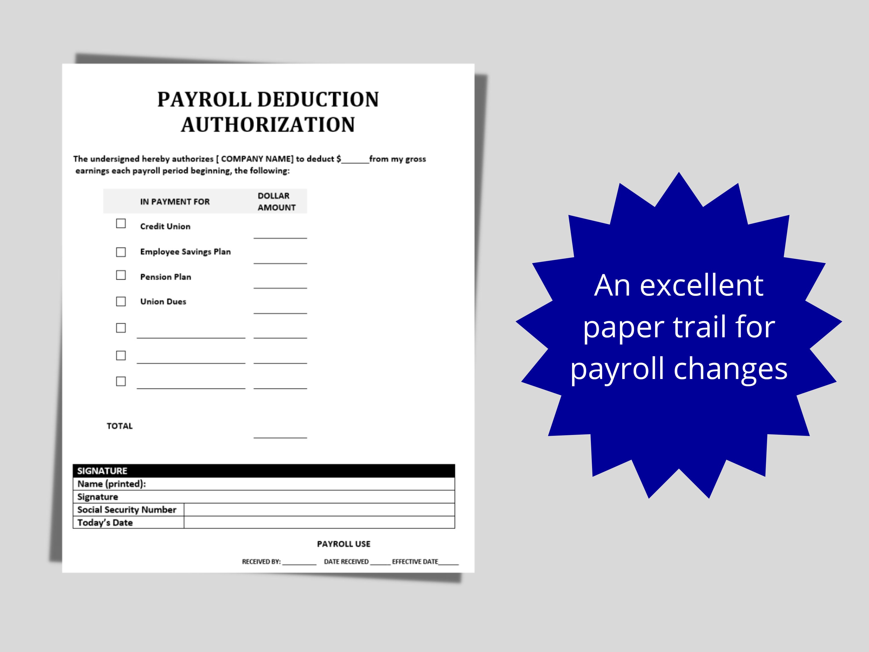 Payroll Deduction Authorization Form Editable Ms Word Template Etsy