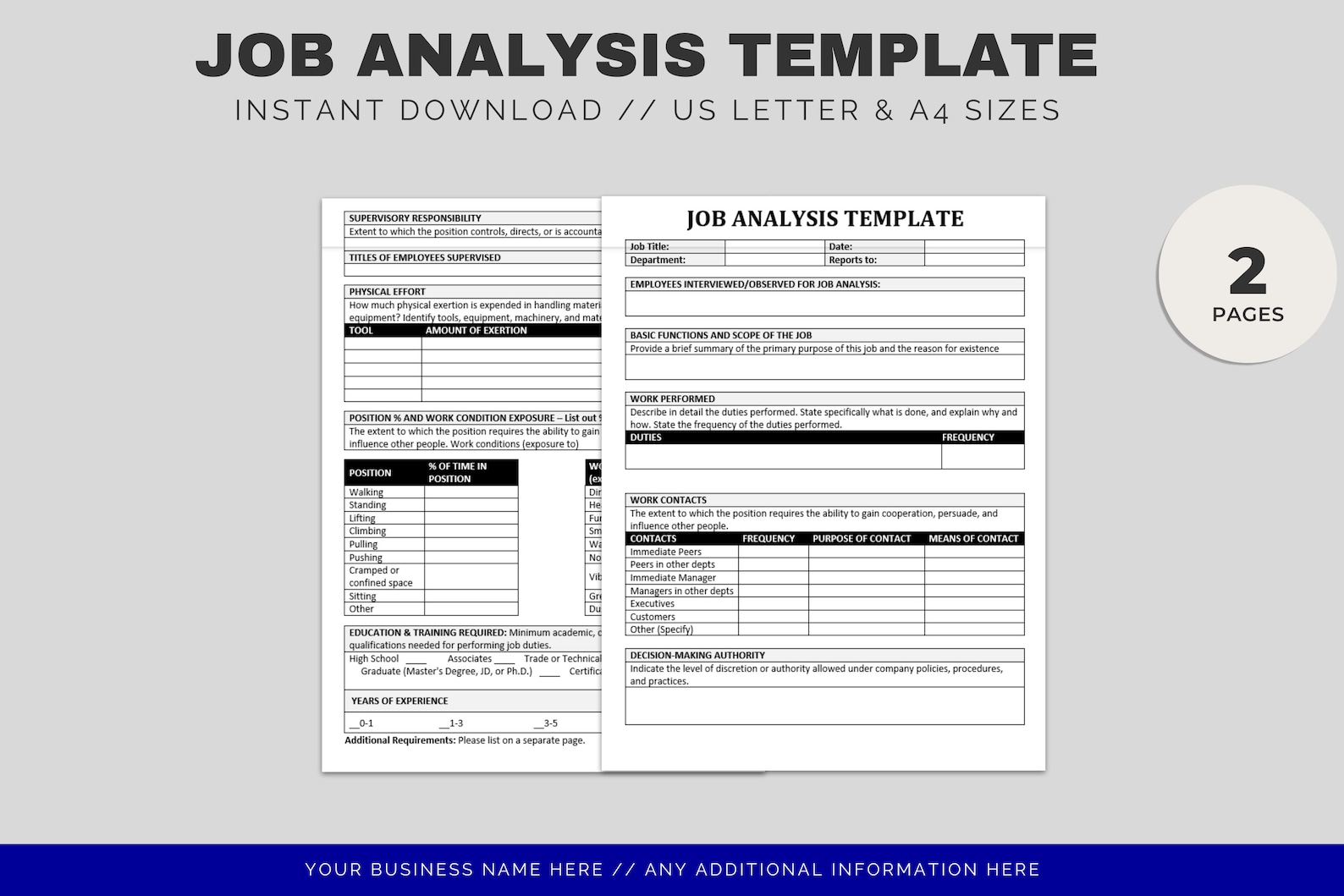 Job Analysis Template: HR Job Description Tool (digital Download) - Etsy