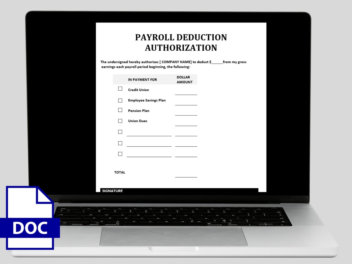 Payroll Deduction Authorization Form Editable MS Word Template - Etsy