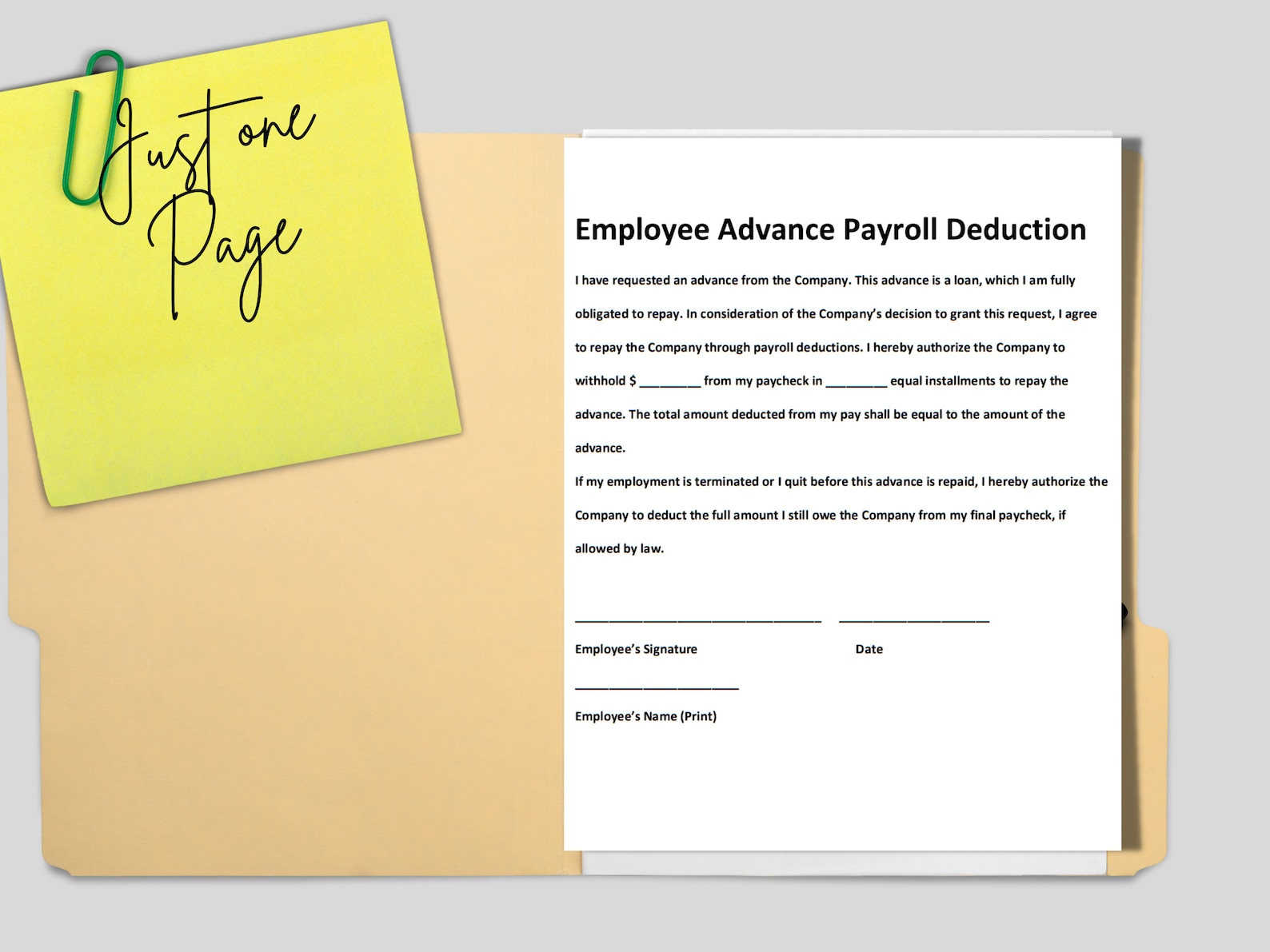 Employee Advance Payroll Deduction Form: Editable Template - Etsy