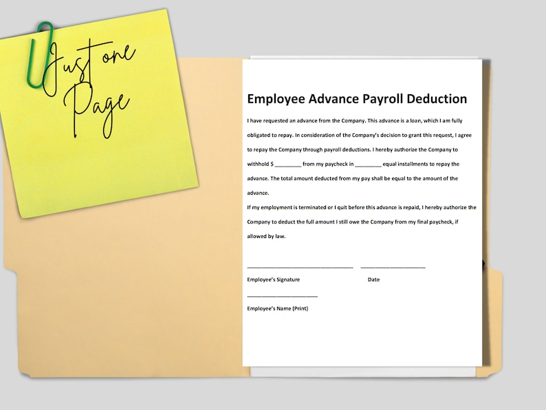Employee Advance Payroll Deduction Form: Editable Template - Etsy