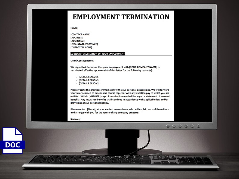 Employee Termination Letter Template: HR Editable Word Form - Etsy
