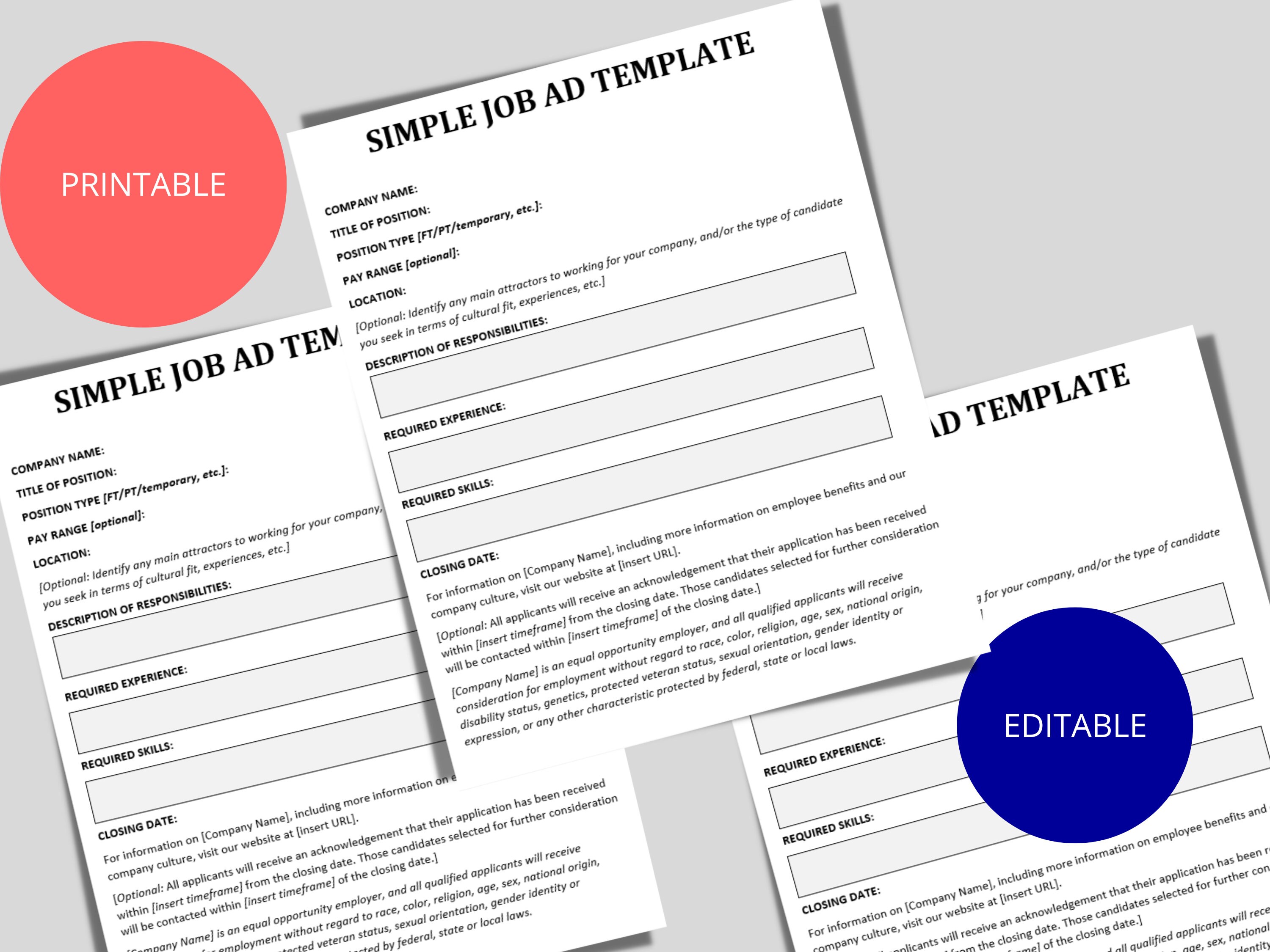 Simple Job Ad Template: Editable MS Word Easy Hiring Solutions - Etsy