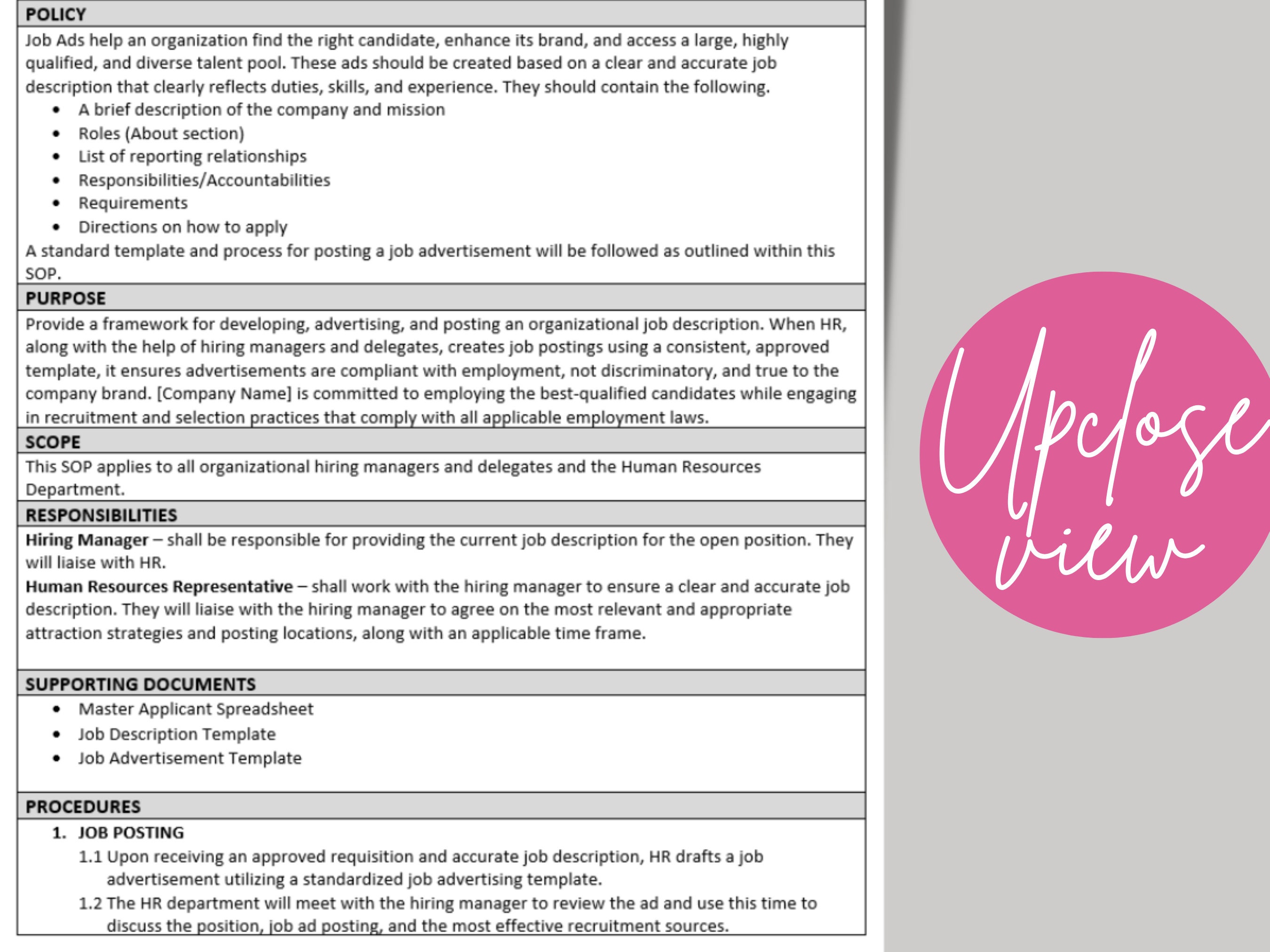 HR SOP: Job Advertisement Policy & Procedures (digital Download) - Etsy