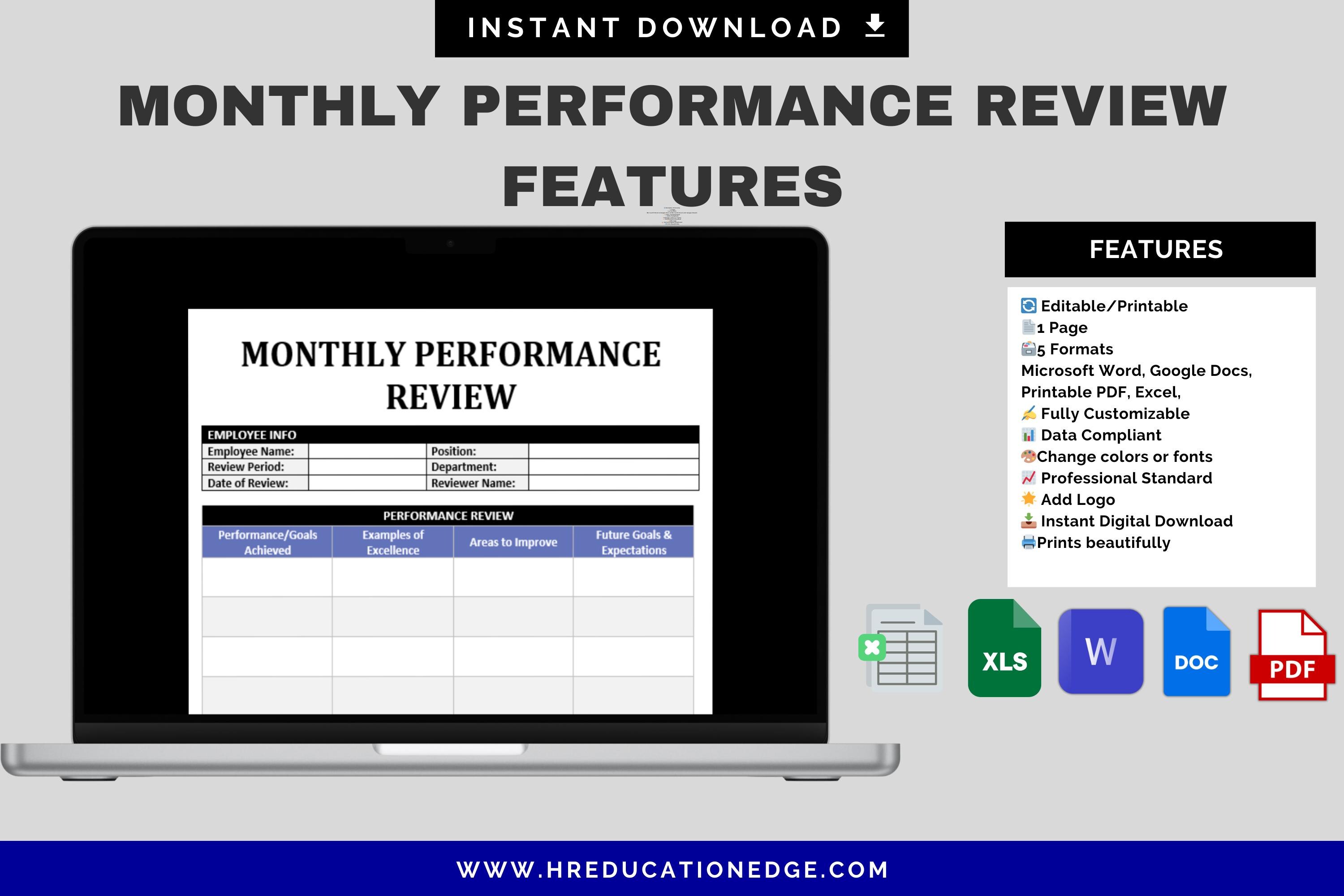 Monthly Performance Review Template: Employee Feedback Form (digital ...