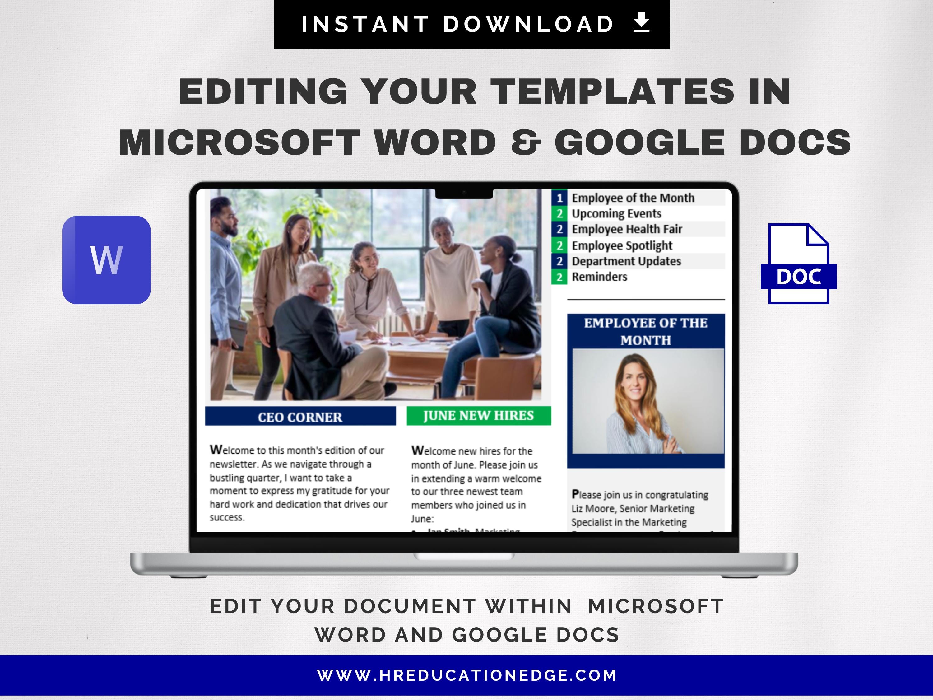 Company Newsletter Template: Employee News, Events (word & Google Docs ...