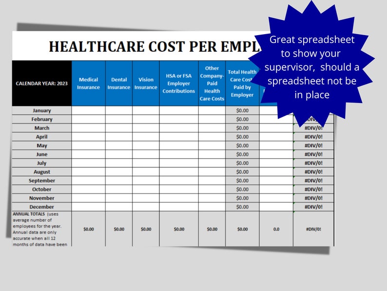 Employee Benefits KPI Excel: Healthcare Cost per Employee (digital ...
