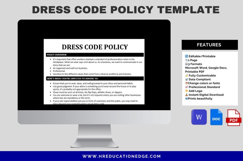 Dress Code Policy HR Template: Customizable Employee Handbook (digital ...