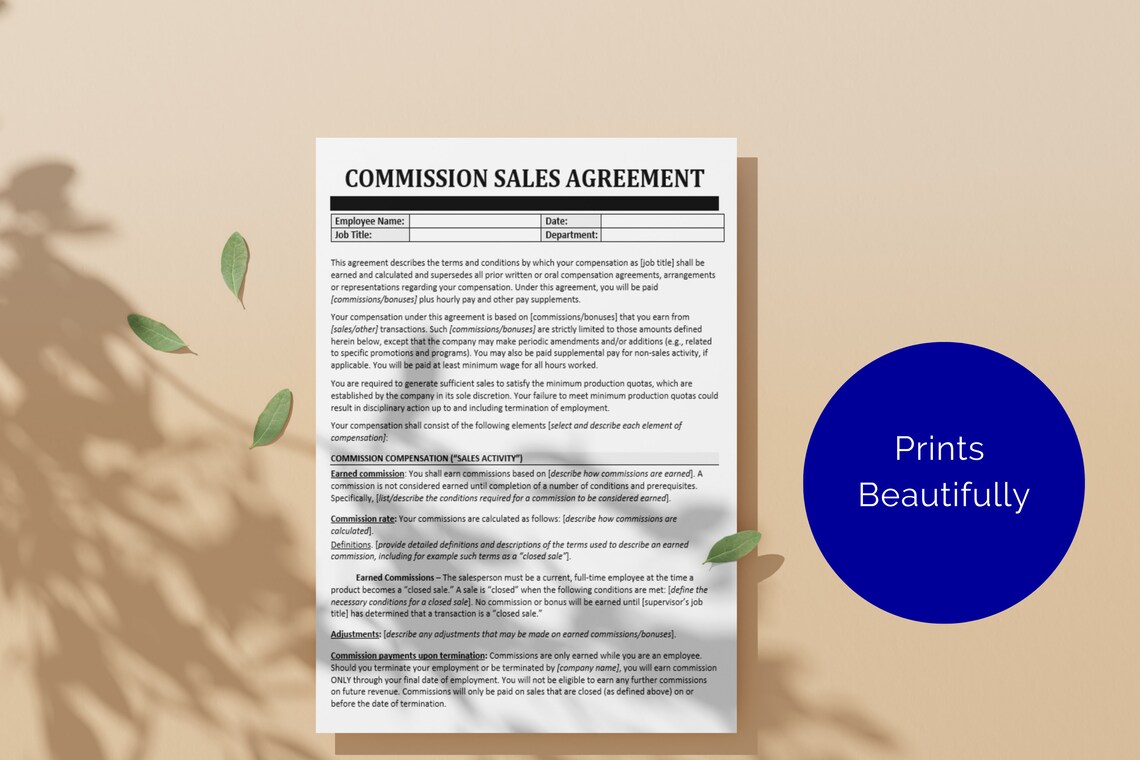 Commission Sales Agreement | Salesperson Compensation | Commission ...