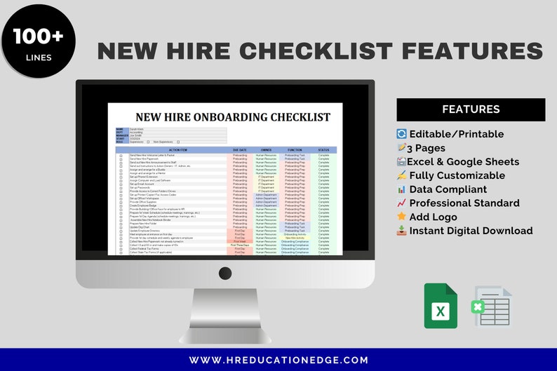 2026 New Hire Onboarding Checklist: HR Excel & Google Sheets (digital ...