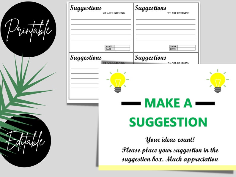 Employee Suggestion Box Sign and Cards: HR Template (digital Download ...