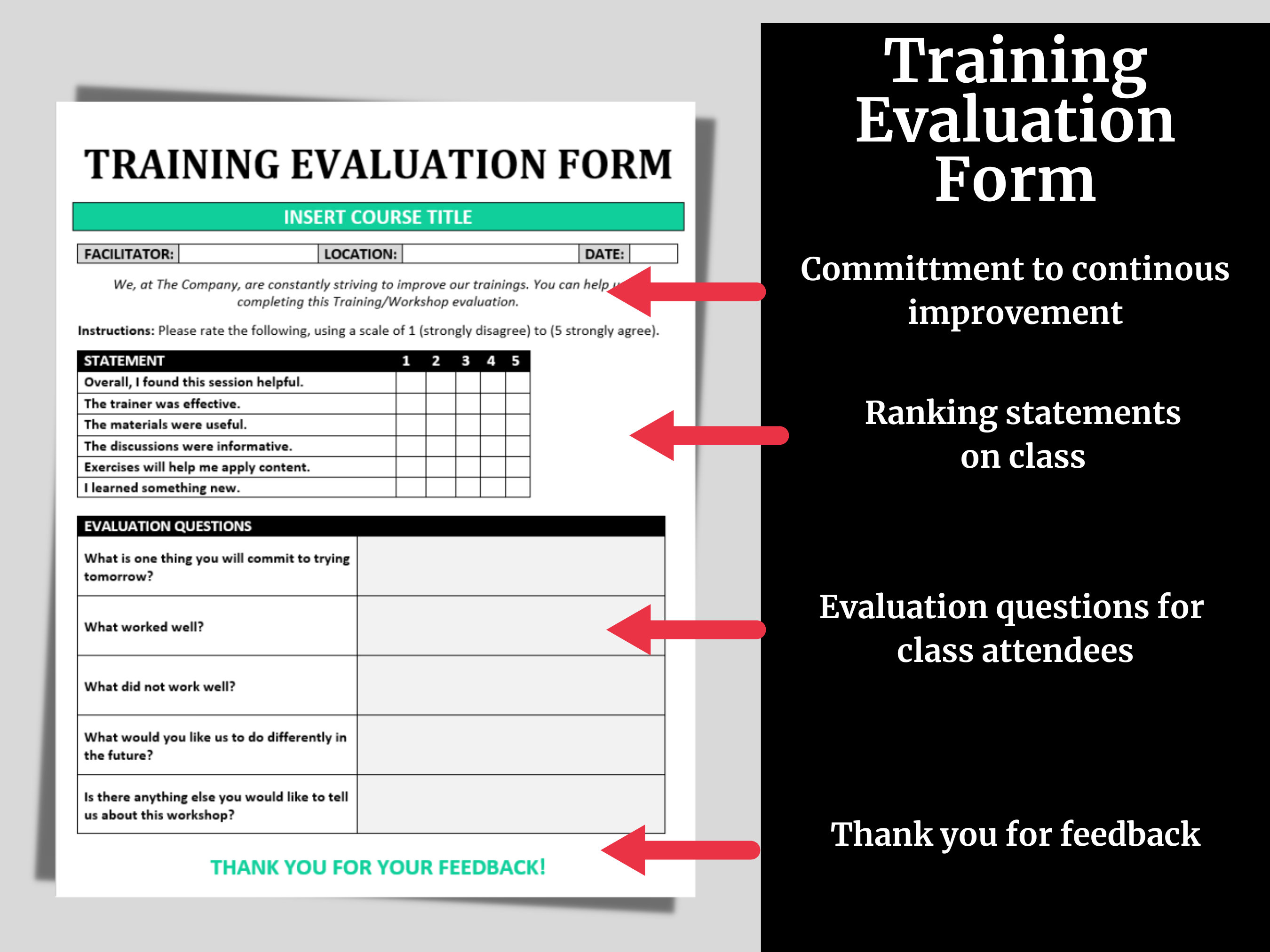 Training Evaluation Form Template HR Training Feedback - Etsy