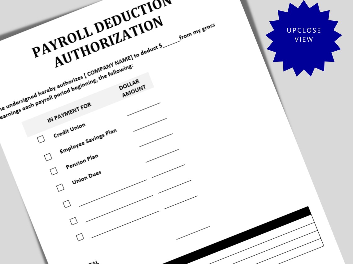 Payroll Deduction Authorization Form | Editable MS Word Template - Etsy
