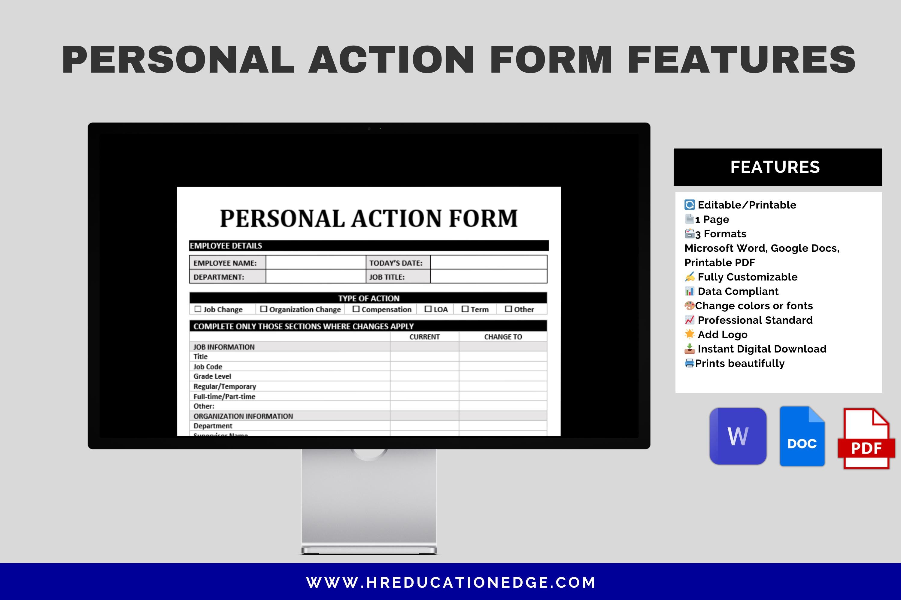 Personal Action Form: Employee Status Change HR Template (digital ...