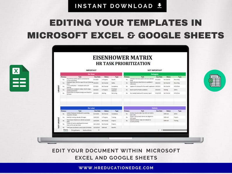 Eisenhower Matrix HR Prioritization Template | Excel & Google Sheets ...