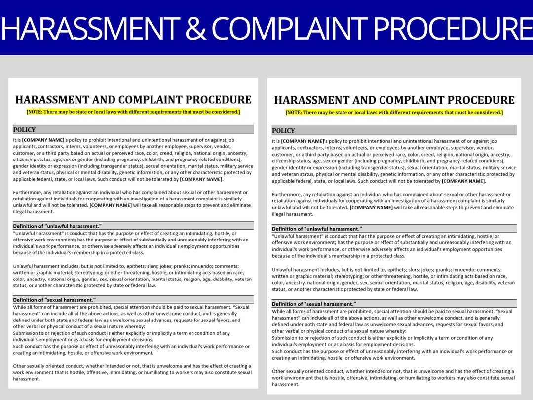 Harassment & Complaint Policy Template: MS Editable Word | HR ...