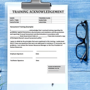 Training Acknowledgement Form: HR Templates (editable Word Doc) - Etsy