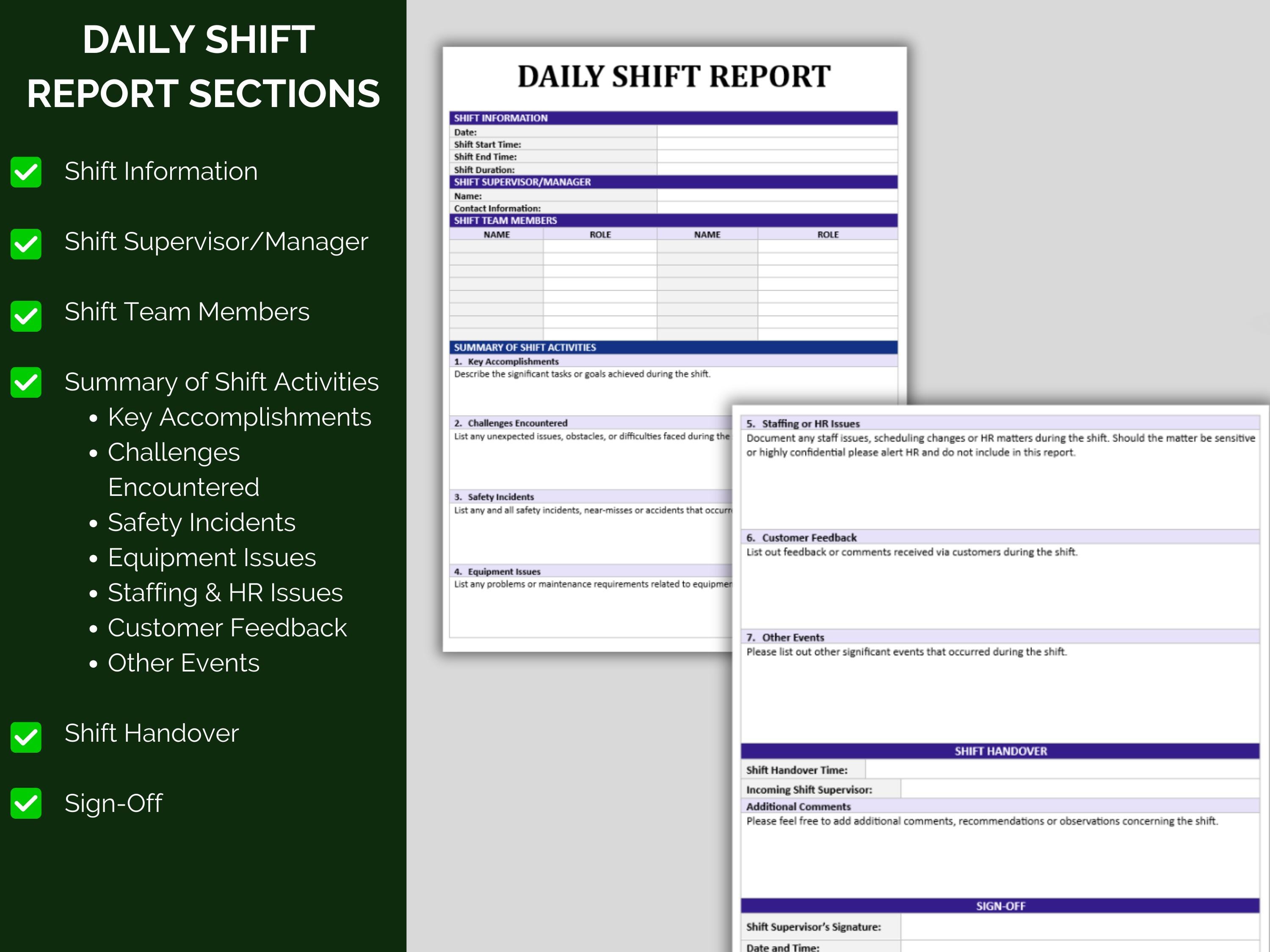 Daily Shift Report Template | End of Shift Change or Handover, Incident ...