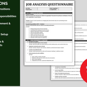 Job Analysis Questionnaire: HR Form, Job Duties Template (digital ...