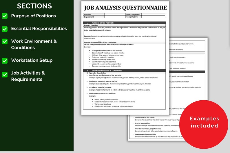 Job Analysis Questionnaire: HR Form, Job Duties Template (digital ...