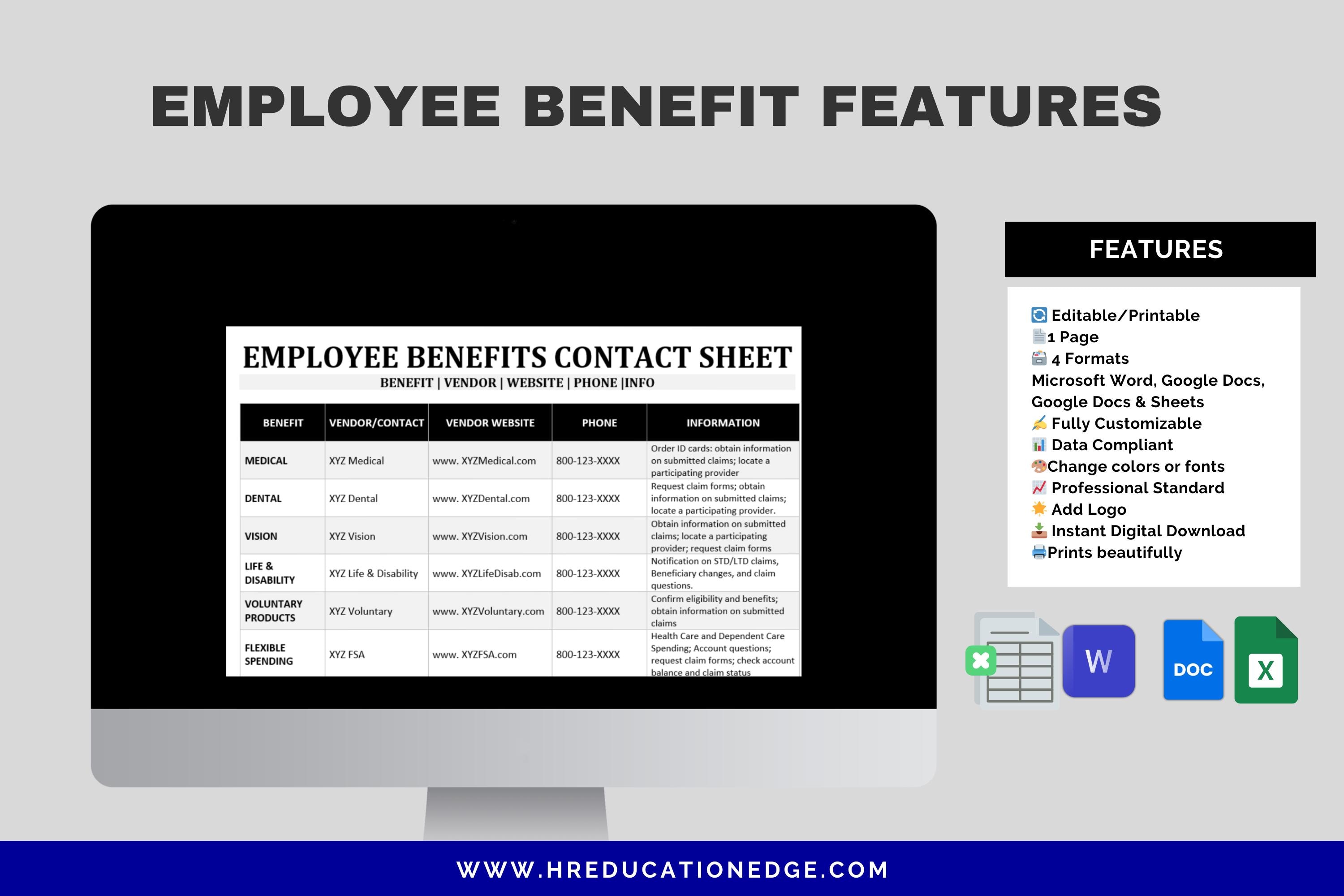 Benefits Contact Sheet Employee HR Templates HR Forms and Documents ...