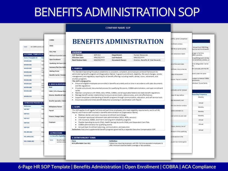 Benefits Administration SOP Template: HR Benefits Compliance, Open ...