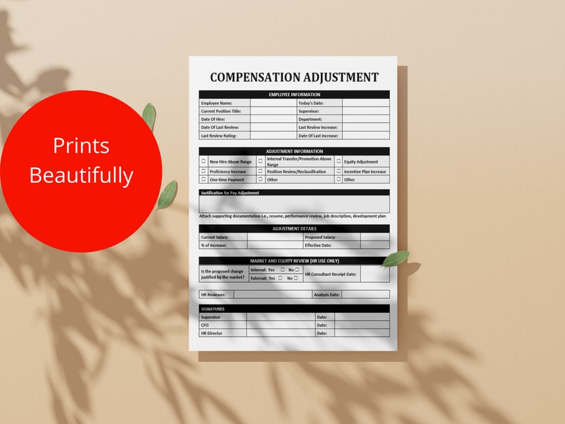 Compensation Adjustment Form Salary Change Request Requesting Pay Raise Wage Adjustment Form HR ...