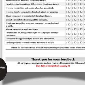 Employee Engagement Survey Template: HR Feedback Form (digital Download ...