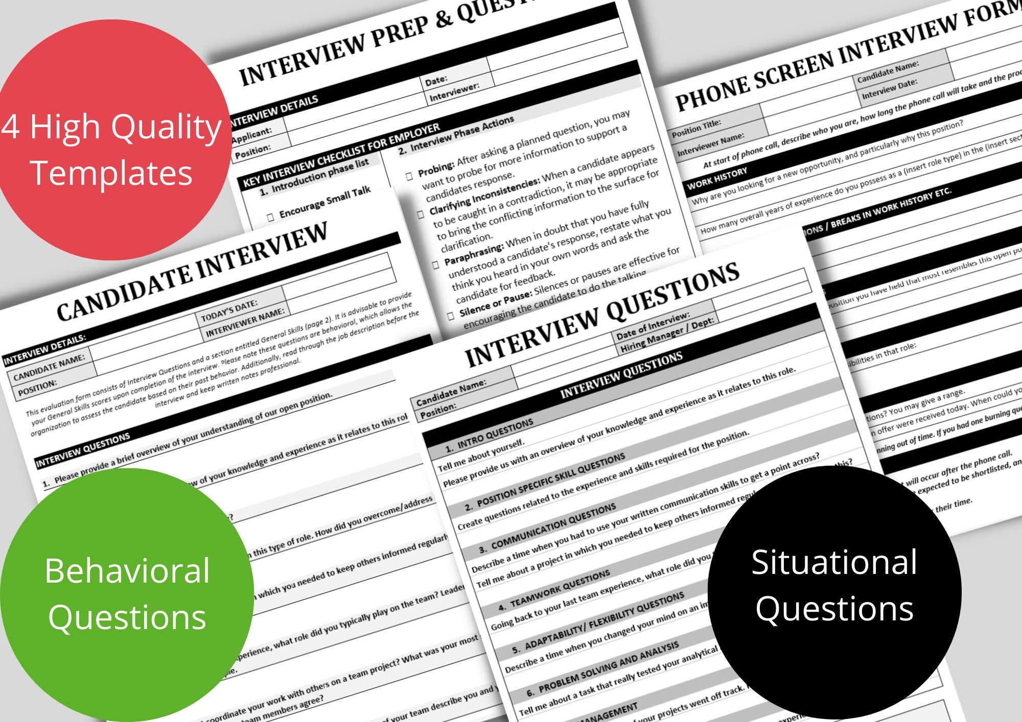 Interview Questions Template Bundle: HR Forms (digital Download) - Etsy