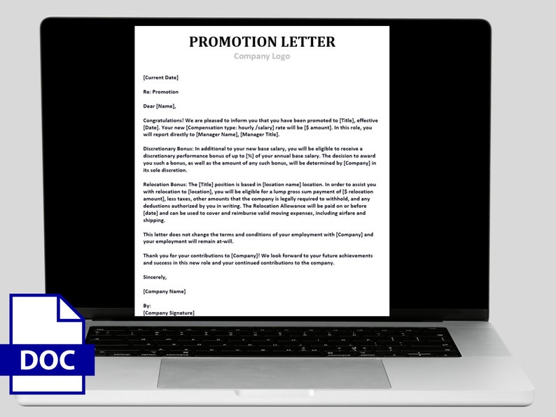Promotion Letter Template: Editable Word | Employee Career Advancement ...