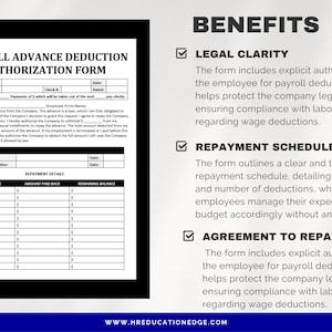 Payroll Advance Authorization Form: Loan Deduction Agreement (word, PDF ...