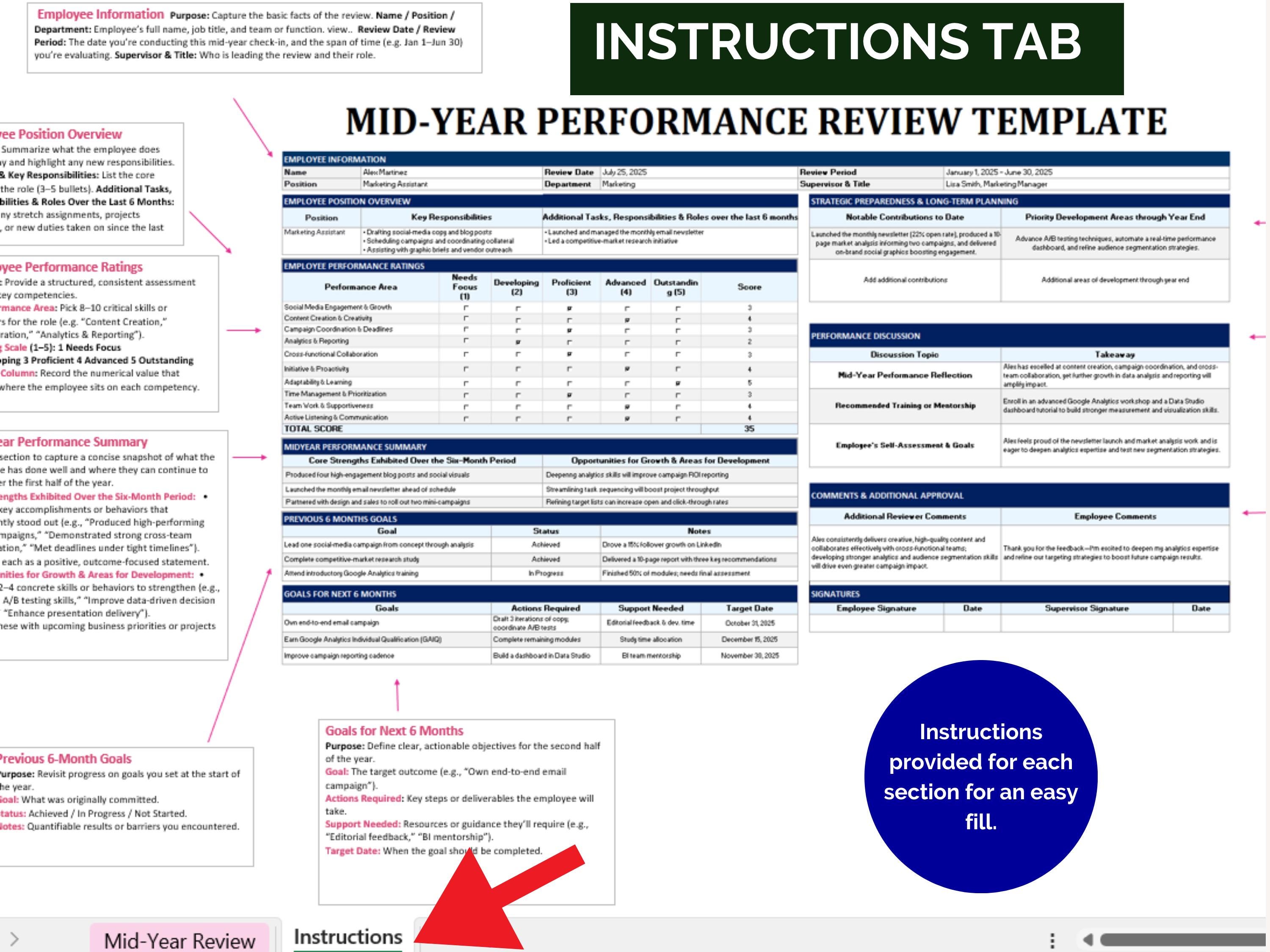 Midyear Employee Performance Review Template: HR Evaluation Form (excel ...
