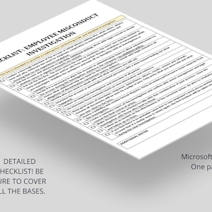 Employee Misconduct Investigation: HR Checklist Template (A4 Editable ...