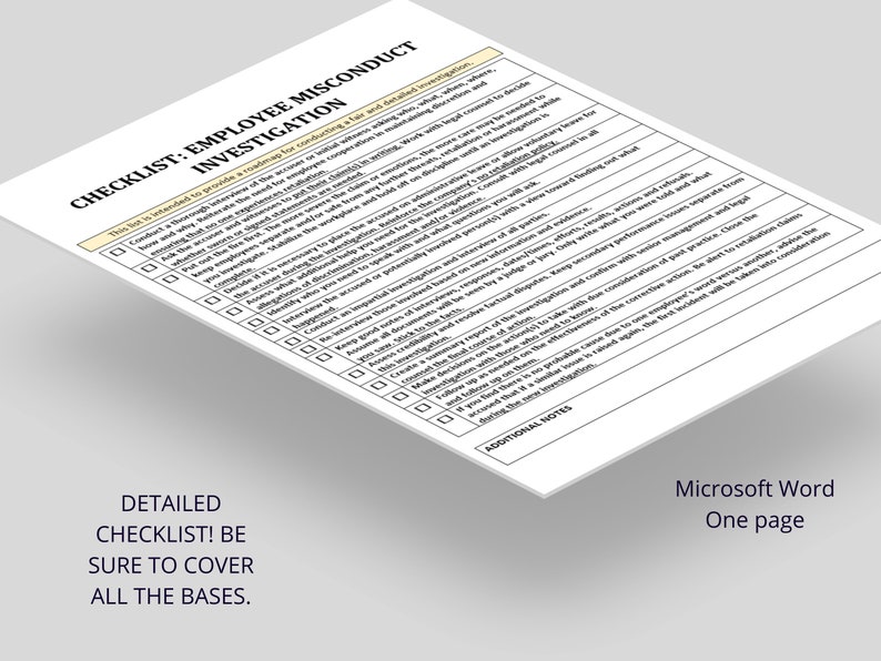 Employee Misconduct Investigation: HR Checklist Template (A4 Editable ...