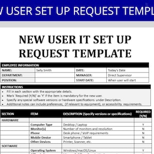 New User IT Setup Request Template: HR Onboarding (digital Download) - Etsy