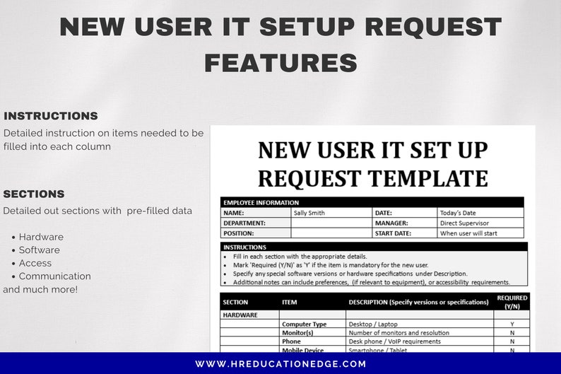 New User IT Setup Request Template: HR Onboarding (digital Download) - Etsy