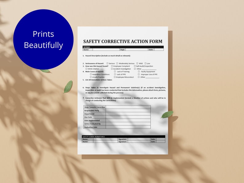 Safety Corrective Action Template: OSHA Compliance (digital Download ...