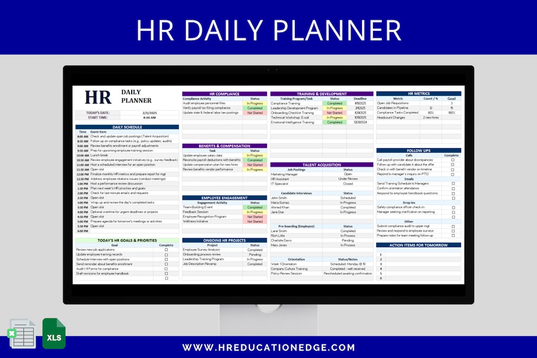HR Planner: Daily Schedule, Goal Tracker, Compliance Checklist (excel ...