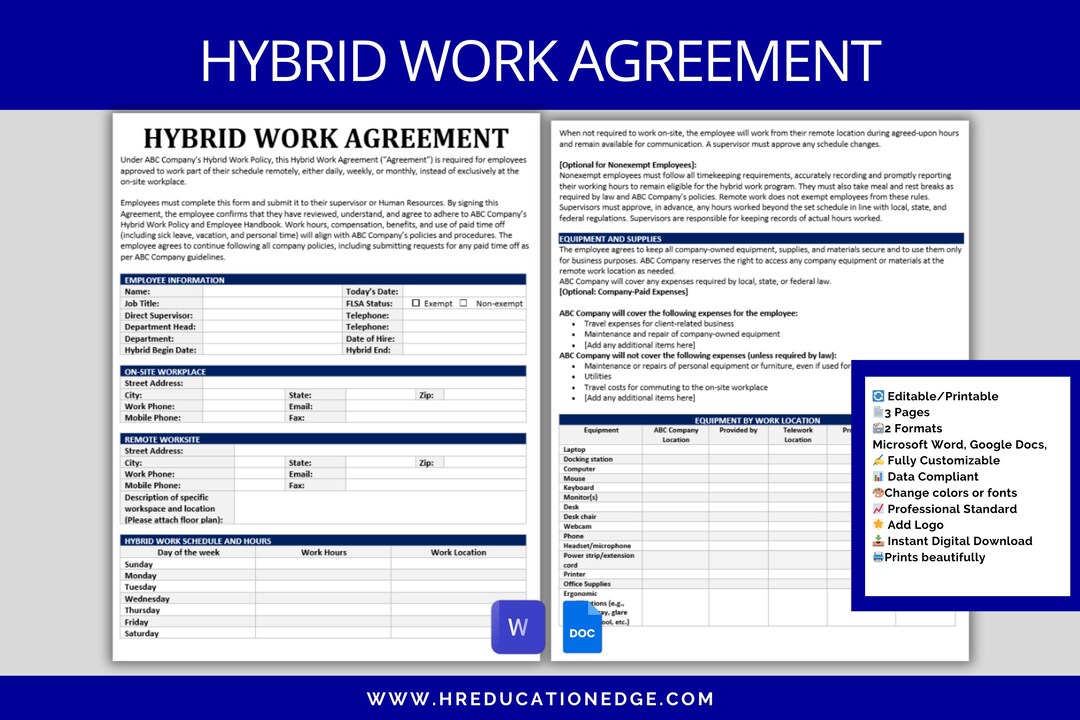Remote/hybrid Work Agreement Template: Flexible Schedule (digital ...