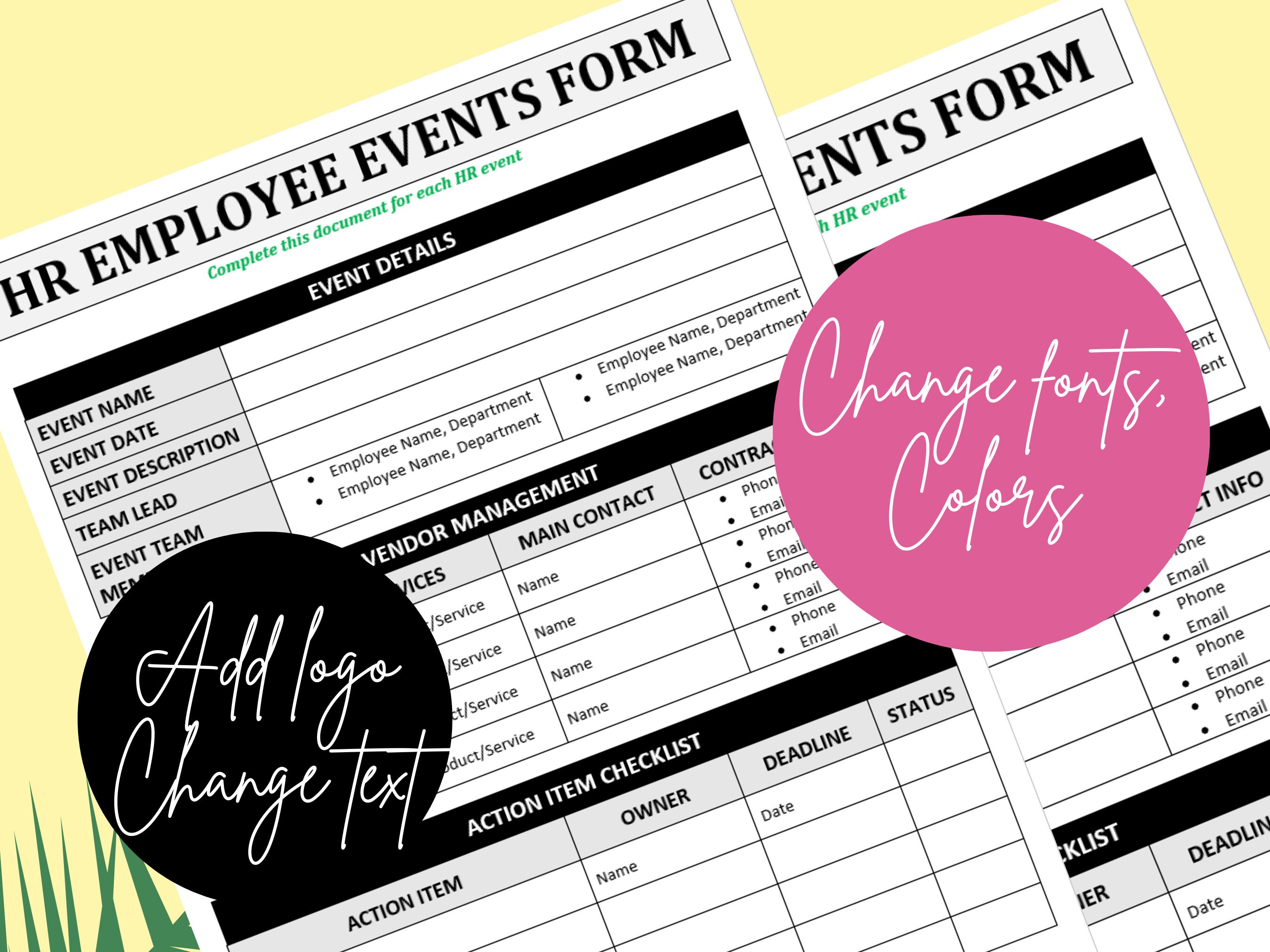 Event Planning Form Employee Appreciation HR Planning Human Resource ...