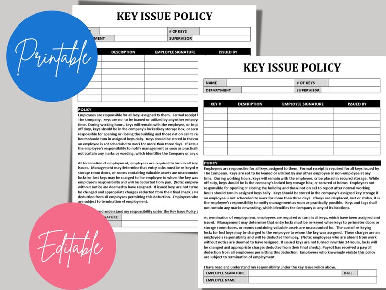 Key Issue Policy Editable HR Form HR Template Human Resource Form ...