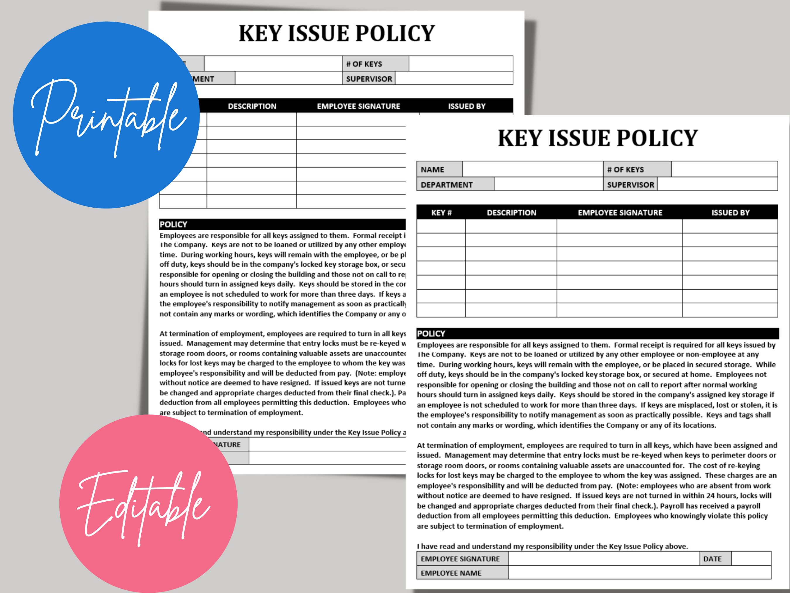 Key Issue Policy Editable HR Form HR Template Human Resource Form ...